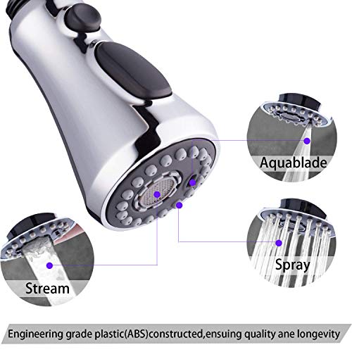 Kitchen Faucet Sprayer Head Replacement, 3-Function Pull Down Sink Faucet Head with 20.5mm or 0.8inch Male Connector, Chrome