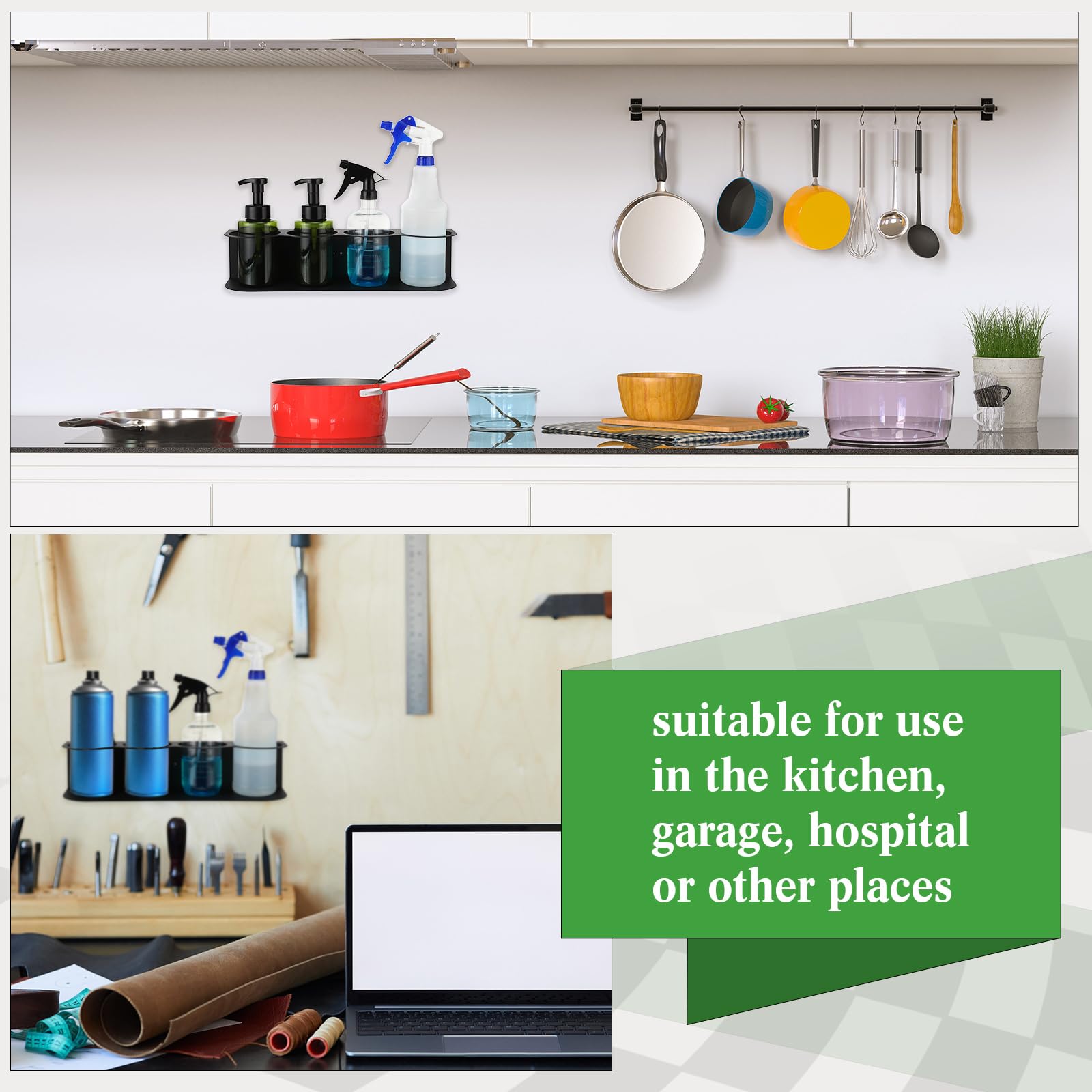 Therwen 2 Pcs 5 Holes All Purpose Steel Spray Bottle Holder Heavy Duty Spray Can Holder Rack Organizer Easy Install Wall Mount Paint Spray Bottle Organizer Storage Rack for Garage Home Workspace