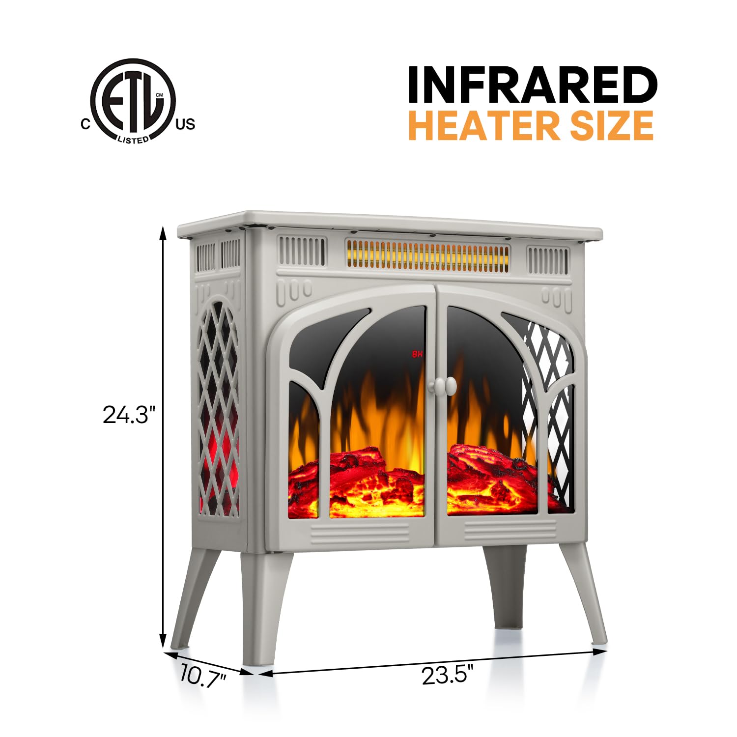 Electric Fireplace Stove Heater with 3D Flame Effect Portable Indoor 23" Freestanding Fireplace 500W/1500W