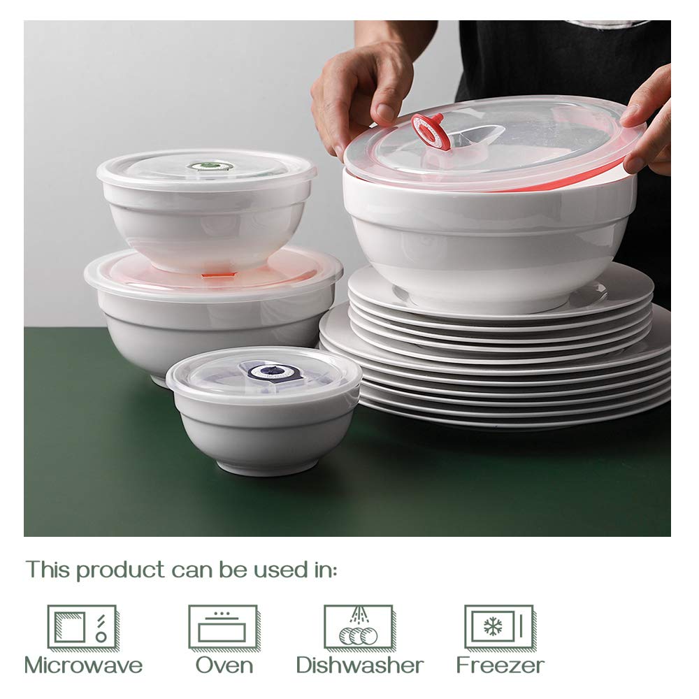 DOWAN Ceramic Bowl Set with Lids, Serving Bowls with Lids, Food Storage Container, Porcelain Prep Bowl, Small Mixing Bowls for Kitchen, Microwave & Dishwasher Safe, 64/42/22/12 Ounces, Set of 4