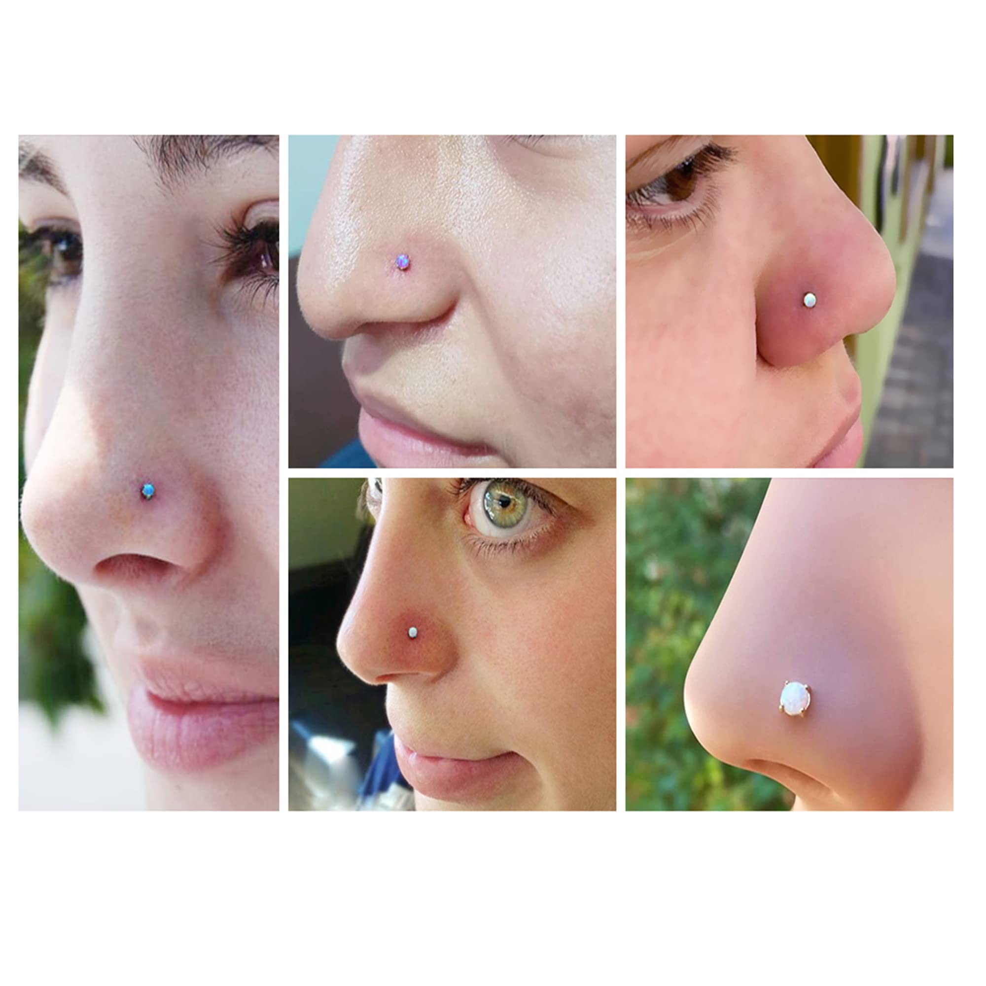 Jewseen 14K Solid Gold Opal Nose Studs 20G Nose Rings L-Shaped Studs Nostrial Piercing Jewelry Nose Bone Studs Nose Piercing Jewelry for Women and Men