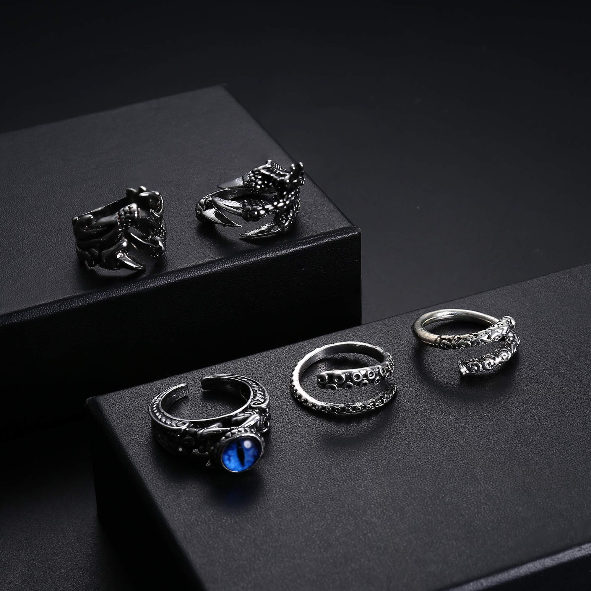FIBO STEEL 12 Pcs Vintage Punk Rings Octopus Dragon Snake Ring for Men Women Adjustable Cool Gothic Ring Set Jewelry