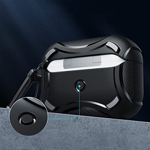 SaharaCase Cyber Armor Case for Apple AirPods Pro 2 (2nd Generation) [Rugged] Full Body Protection Antislip Grip Slim with Keychain - Black