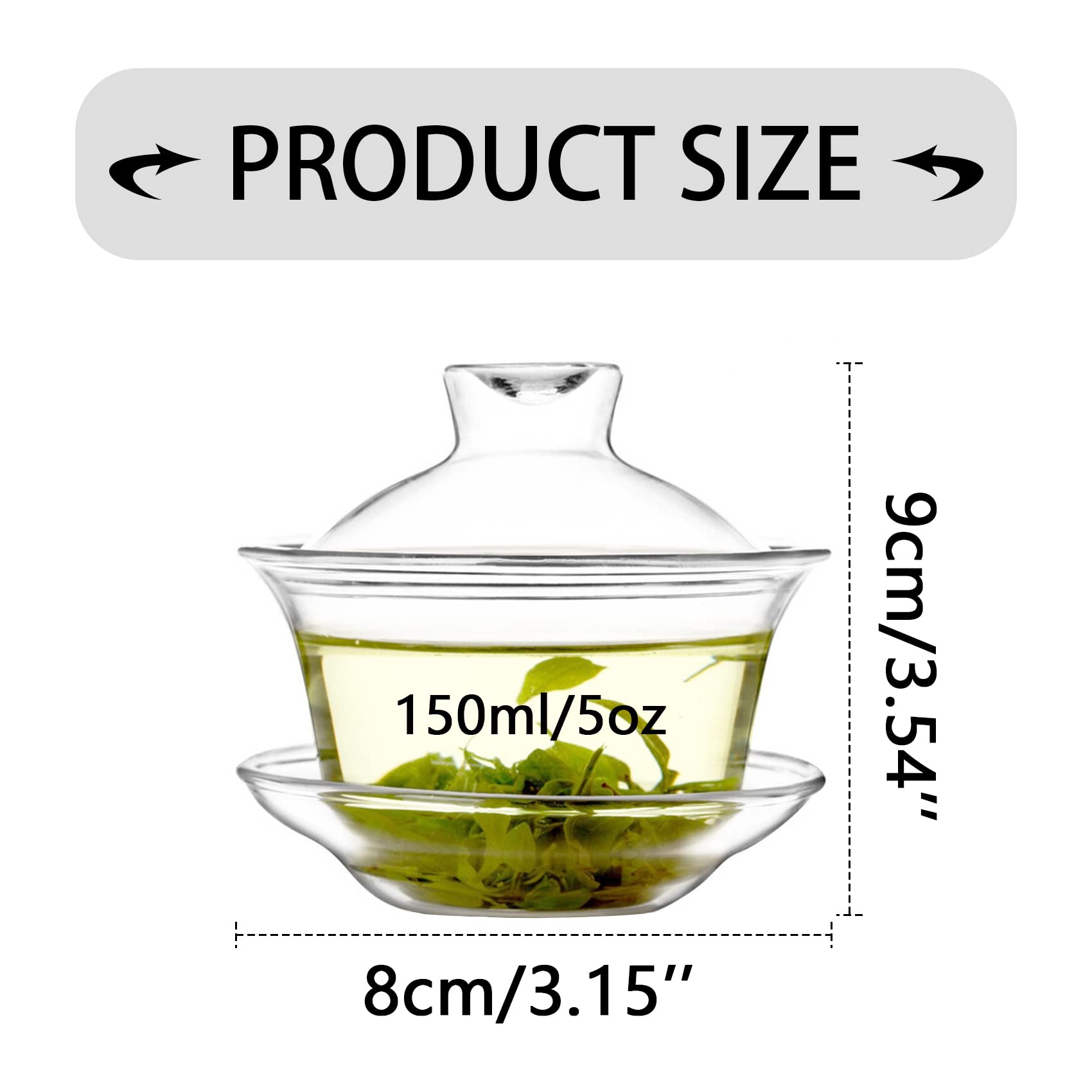 Gaiwan Tea Set, Chinese Traditional Gai Wan Cup With Lid For Infuser Oolong Tea/Puerh Tea (Glass)