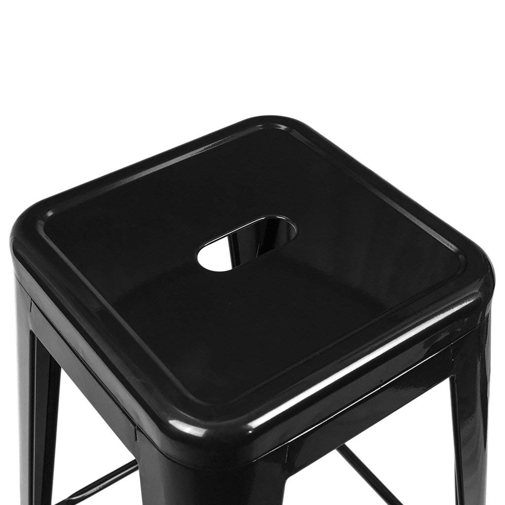 UrbanMod 24 Inches Metal Barstool Set of 4 – Counter Height Backless Bar Stool for Kitchen Island, Breakfast, Outdoors, Pub, Restaurant, Home, Patio – Stackable Heavy Duty Modern & Industrial (Black)