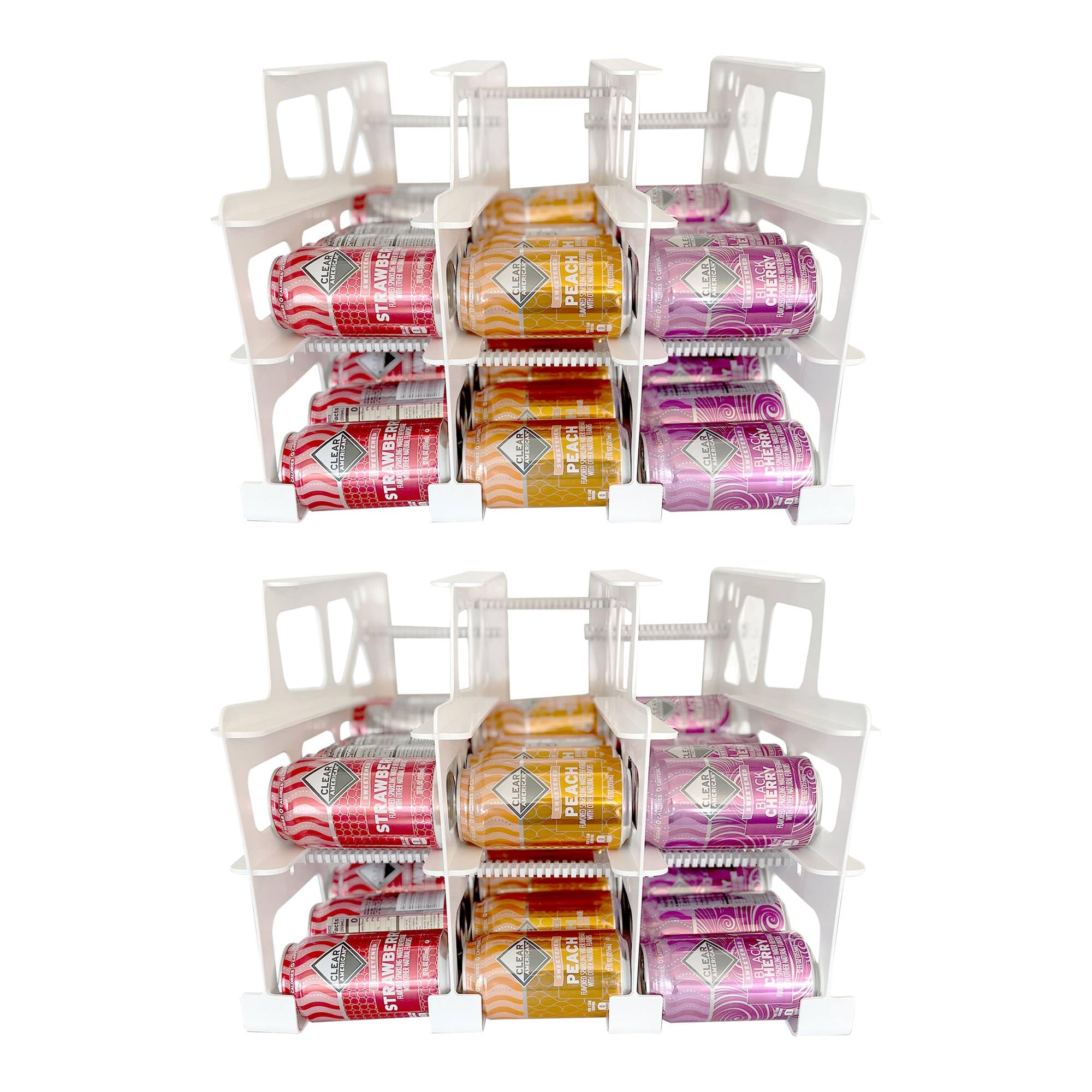 FIFO Countertop Can Tracker Hold Up To 54 Standard 10 to 15 Oz Can Sizes, White Stackable & Adjustable Can Organizer for Pantry | Rotating Canned Food and Soda Storage Kitchen Organizer (2 Pack)