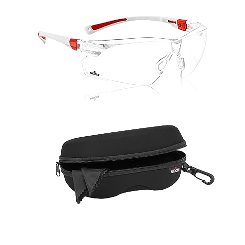 NoCry Safety Glasses with Clear Anti Fog Scratch Resistant, UV Protection & Storage Case for Safety Glasses with Felt Lining, Reinforced Zipper and Handy Belt Clip