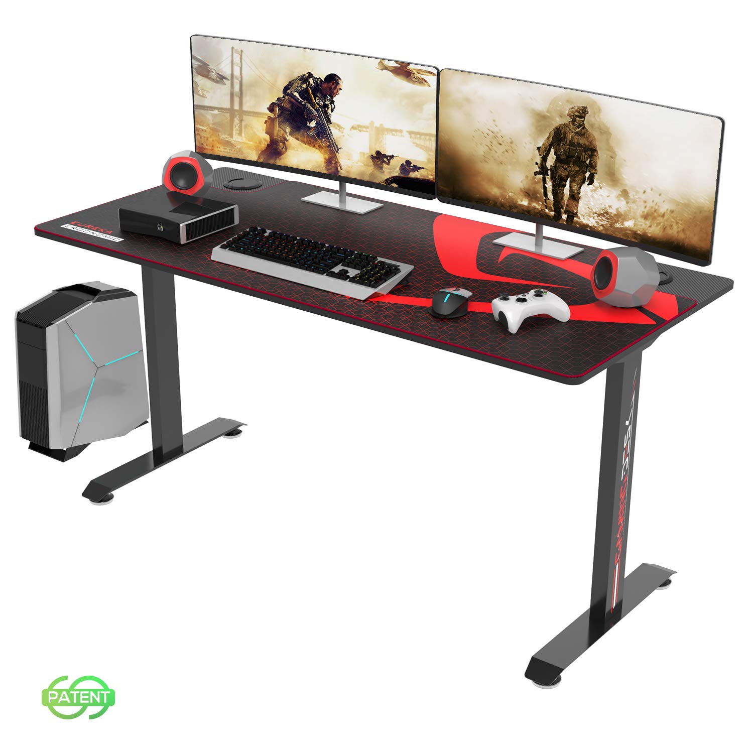 EUREKA ERGONOMIC DESIGNA Large Gaming Desk Large 60 Inch, T-Shaped Home Office Computer Desk with Full-Size Mouse Pad, Table Workstation with Cable Management Holes, Black
