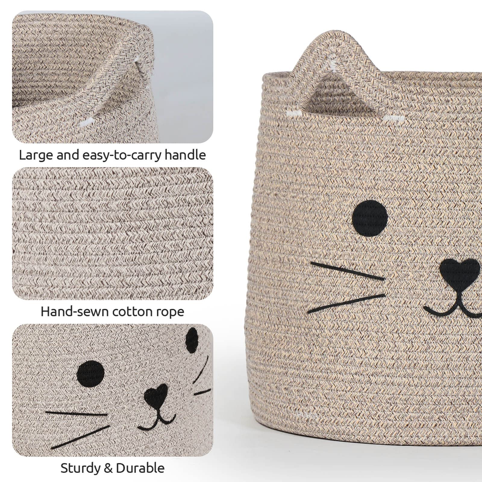 YOUDENOVA Large Woven Cotton Rope Storage Basket, Nursery Hamper with Handles for Blanket, Toys, Towels,Clothes, Baby Gift Baskets, Jute 15.7" L×13.4" H