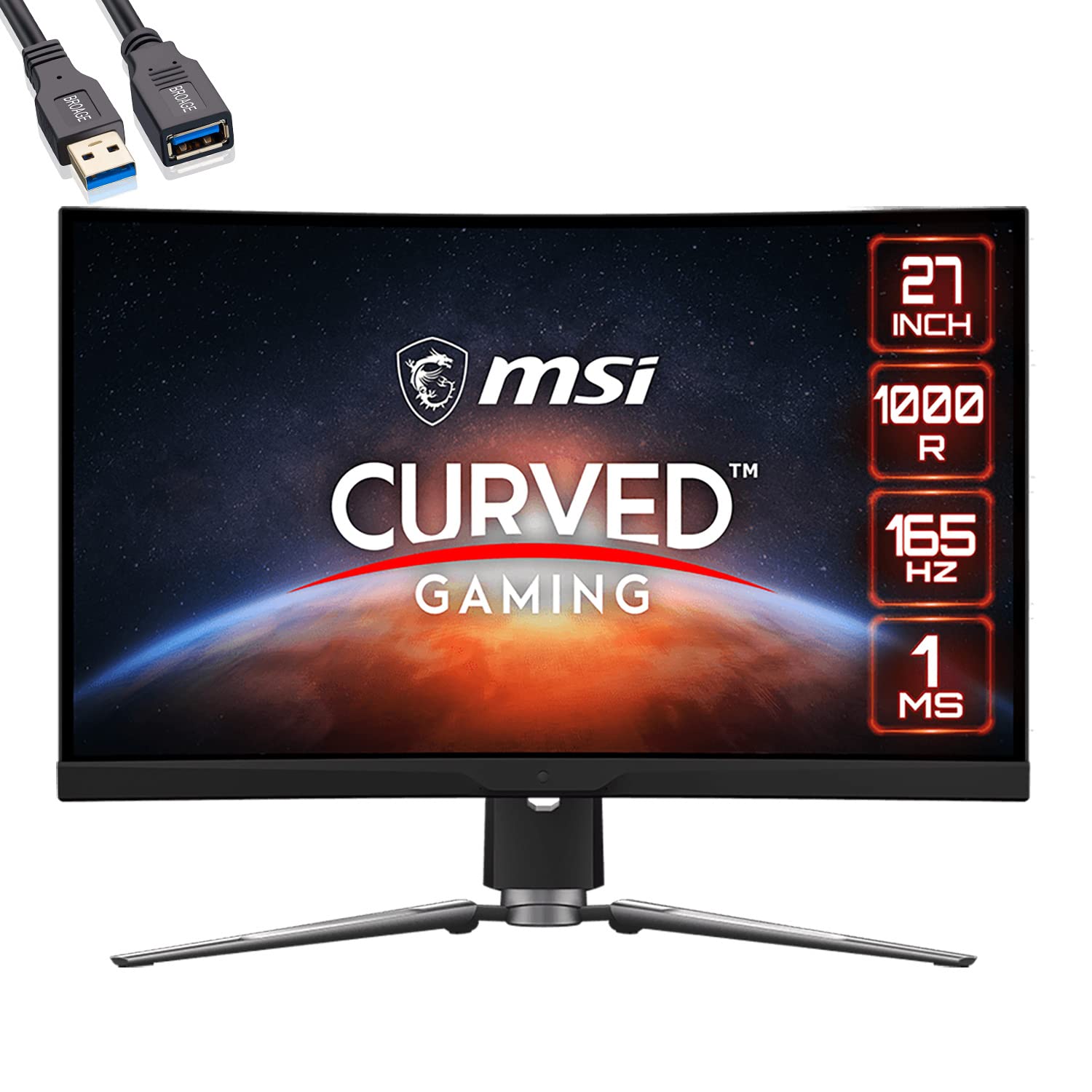 MSI MPG ARTYMIS 273CQR 27" WQHD Curved Screen Gaming LCD Monitor - Anti-Glare, 2560 x 1440, 1 ms Response Time, DisplayPort + HDMI + USB Type-C Inputs - BROAG USB Extension Cable