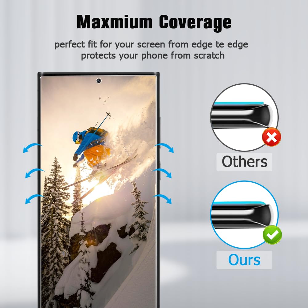Galaxy S23 Ultra Screen Protector 2+2 Pack With Camera Lens Protector,9H hardness,Compatible Fingerprint,3D Full Coverage,for Samsung Galaxy S23 Ultra 5G 6.8 inch Tempered Glass Screen Protector