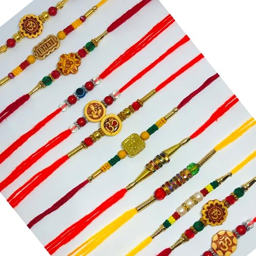 TheNext7 Traditional Rakhi for Brother, Multiple Beads Rakhi, Traditional Design Rakhi for Bhaiya, Bhabhi, Gift for Sister, Assorted Color & Multi Design - Set Of 12