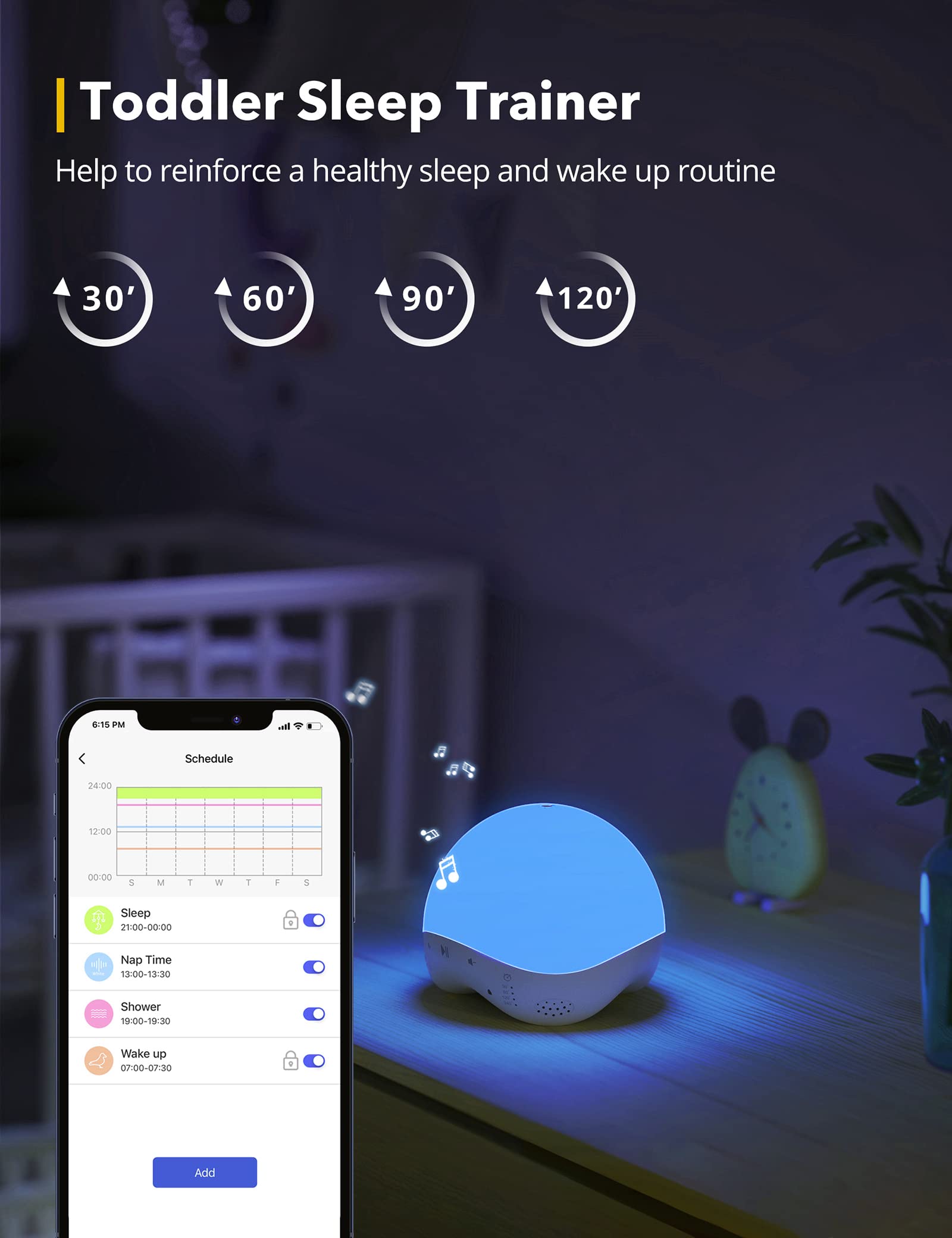 White Noise Sound Machine, Sound Machine with Warm Night Light, 25 Soothing Sounds, APP & Voice Control, Auto-Off Timer, White Noise Maker for Sleeping Baby Adults Kids, Gift for Father's Day