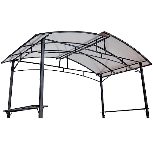 Voohek Grill Gazebo 8x5ft, Outdoor Patio Canopy, BBQ shelter with Steel Hardtop and Side Shelves,Black