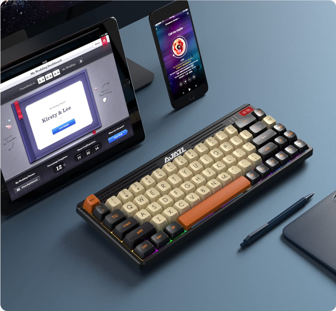 FIRSTBLOOD ONLY GAME. B21 Wireless Bluetooth/USB Retro Mechanical Gaming Keyboard, Compact 68 Keys, Cherry Brown Switch, PBT SP Spherical Keycap, 4000mA Battery, for MacOS/iPadOS/Windows 10/11