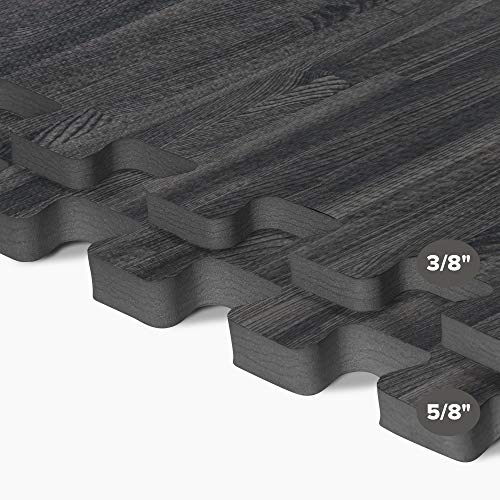 Forest Floor 3/8 Inch Thick Printed Foam Tiles, Premium Wood Grain Interlocking Foam Floor Mats, Anti-Fatigue Flooring β Stylish Flooring Solution, Carbon, 100 Sq Ft