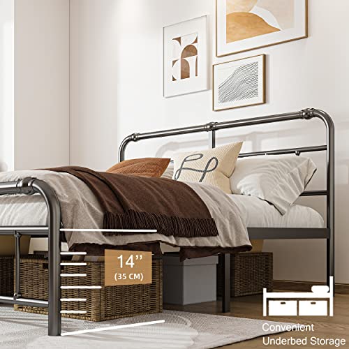 THEOCORATE California King Bed Frame with Headboard and Footboard,14 Inch High 3500lbs Support Metal Platform with Storage,No Box Spring Needed,Noise Free,Anti-Slip,Easy Assembly,Black