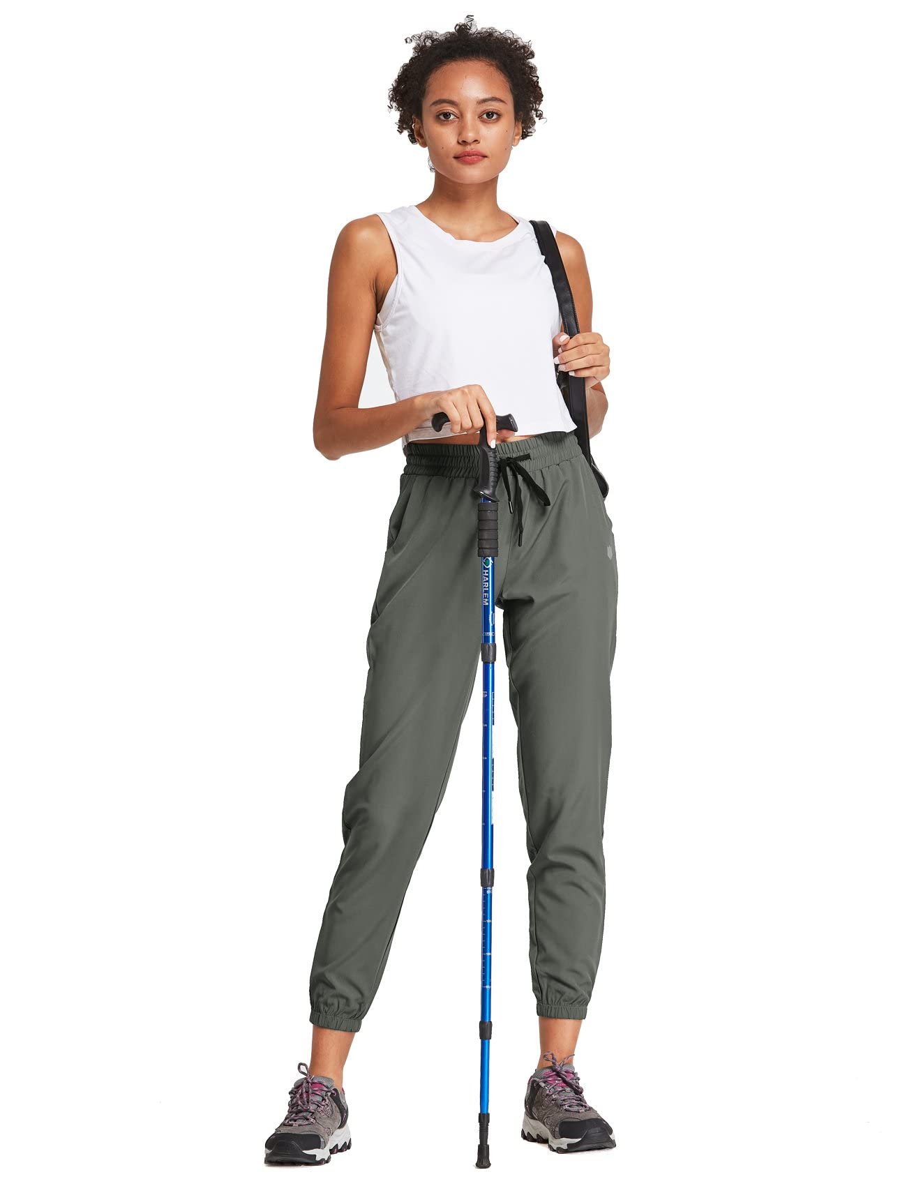 FitsT4 Women's Lightweight Hiking Pants Quick Dry Drawstring Joggers Ankle Pants with Pockets Charcoal Size M