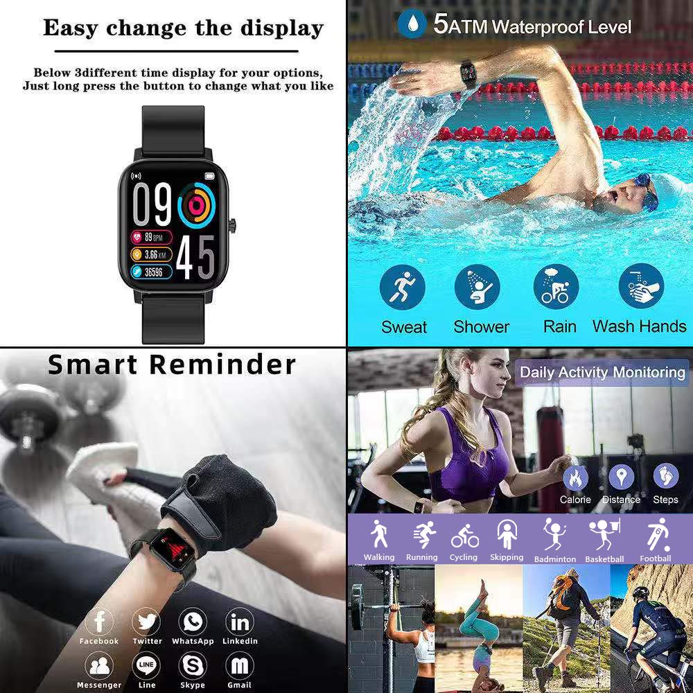 FirYawee Smart Watch, Smartwatch for Android Phones and iOS Phones,Fitness Tracker Waterproof IP68,Step and Distance Counter,Smart Watch for Men Women