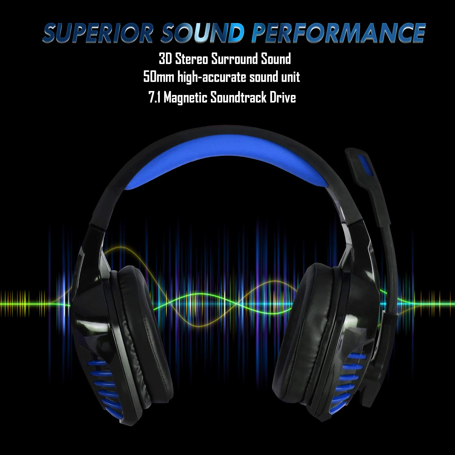 GALOPAR Stereo Gaming Headset for PC, PS4, Xbox One, 3D Surround Sound Headset with Noise Canceling Mic LED Light, Over-Ear Headphones Compatible with PS4, Xbox One, Switch, PC, Mac, Laptop