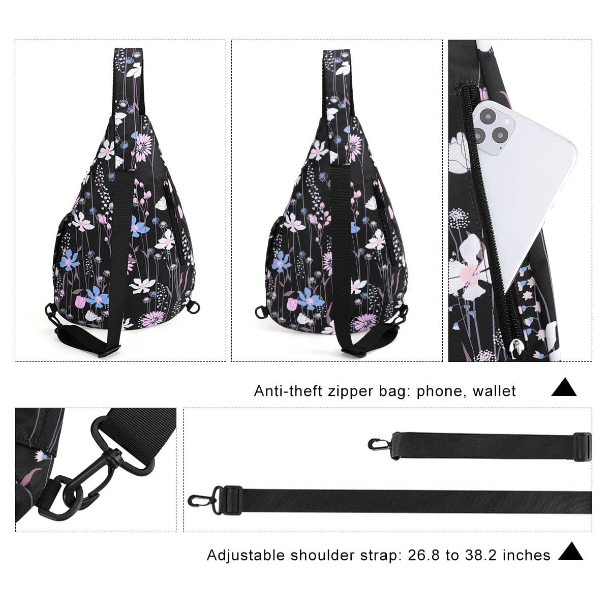 HUA ANGEL Travel Sling Bag, Trendy Crossbody Bags Hiking Backpack Purse Chest Bag One Shoulder Daypack with Convertible Strap