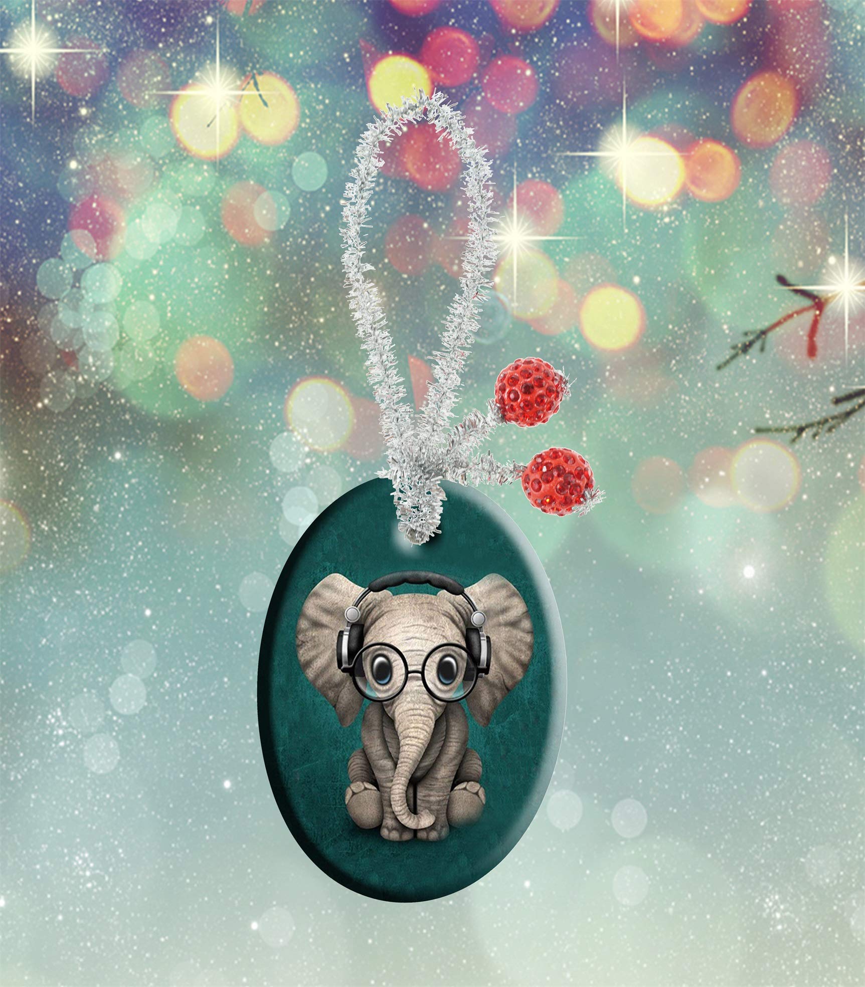 FQJNS Custom Fashion Personalized Oval Porcelain Ornaments Christmas Ornaments Home Decoration (Cute Elephant Pattern)
