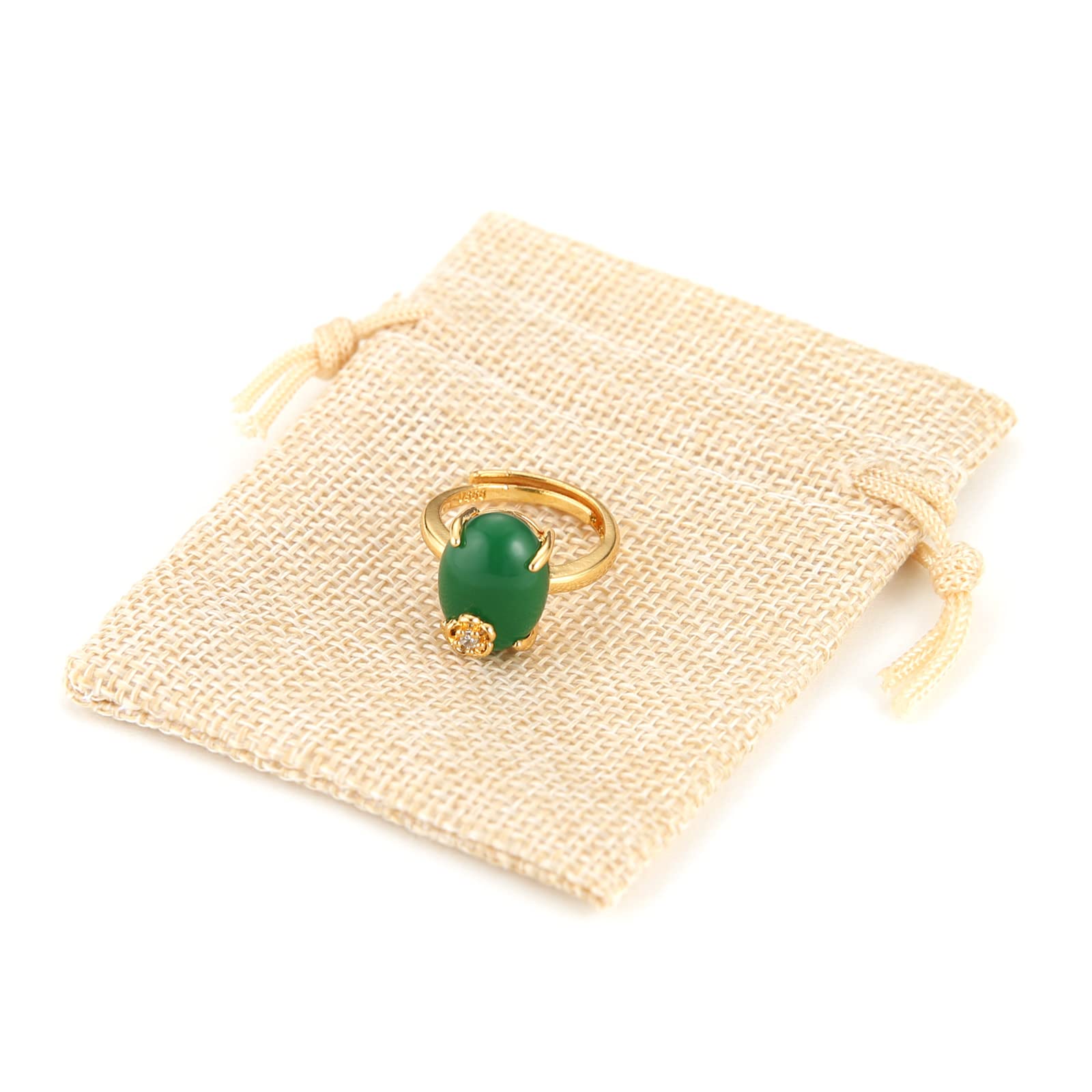 HZMAN Faux Red/Green Onyx Ring Ladies Adjustable 14K Gold Plated Brass Inlaid CZ Thumb Pinky Ring