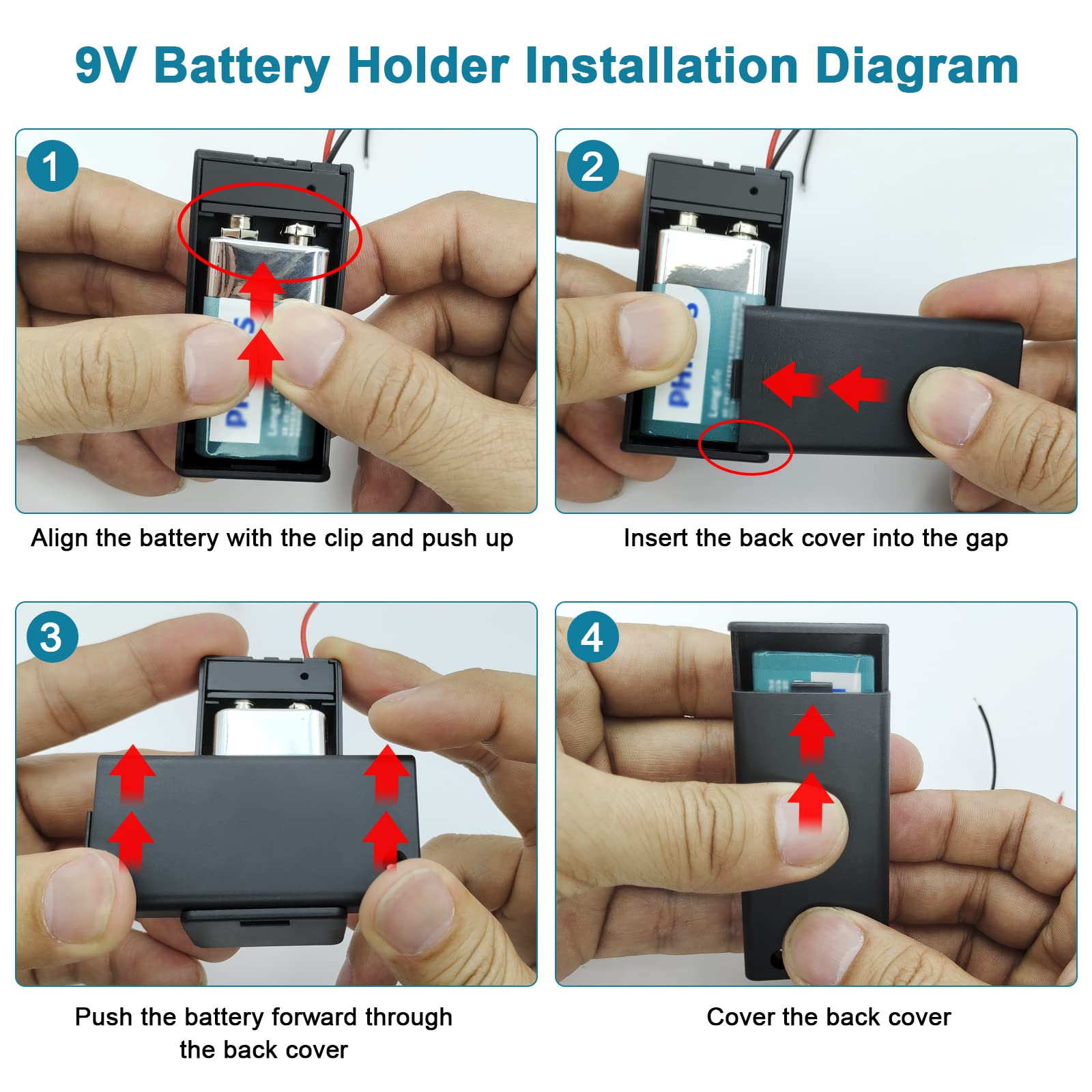 VWEICYY 2PACK 9V Battery Holder,9V Battery Holder with Switch,9 Volt Battery Holder with Leads,Widely Used in Student Experiments,LED Strips or Other Devices with 9V Batteries (2 Pack)