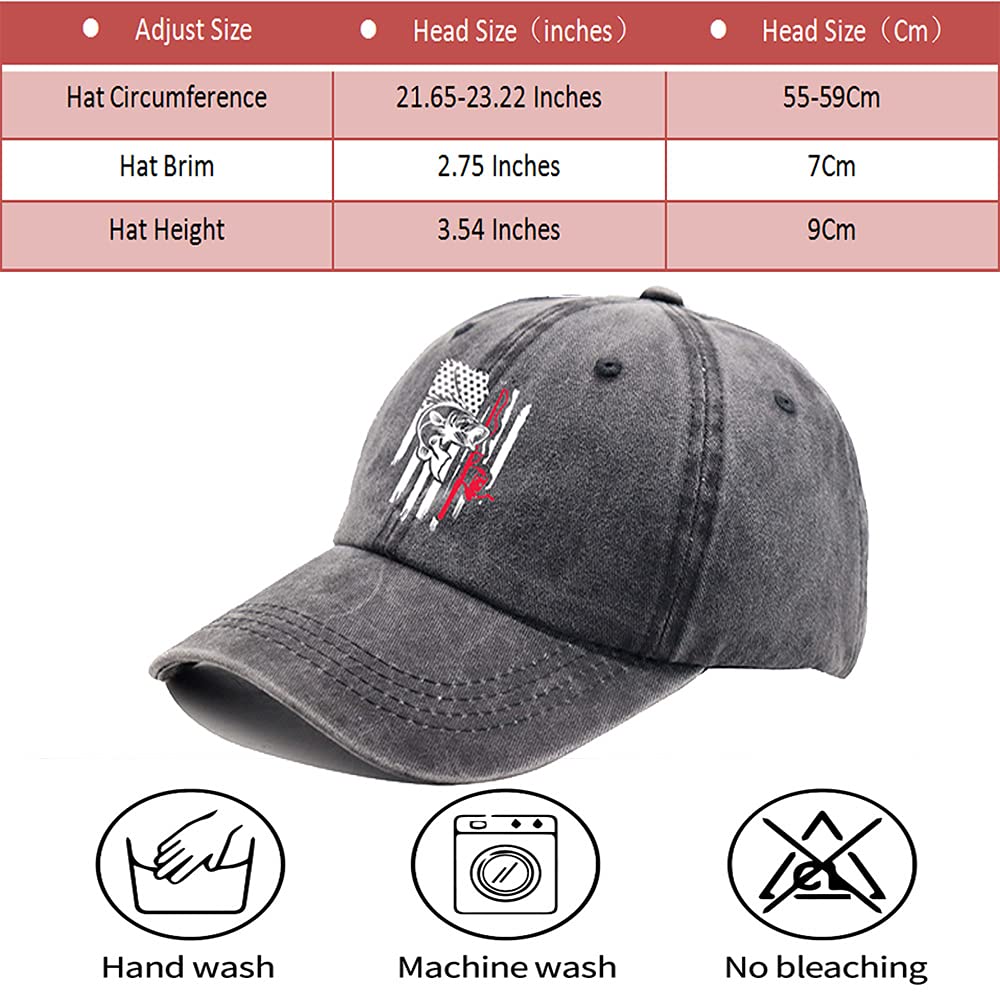 Fish American Flag Hat, Adjustable Washed Fishing Rod Us Flag Baseball Cap for Fisherman Men Women (Fish American Flag Black, one Size)