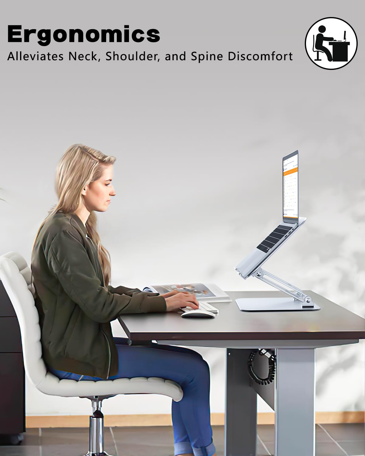 HUAEU Laptop Stand for Desk Adjustable Laptop Holder - Portable Computer Stand Ergonomic Stand for MacBook, MacBook Pro Laptop, Chromebook and All Other 10- to 17-Inch Notebo Laptops Silver
