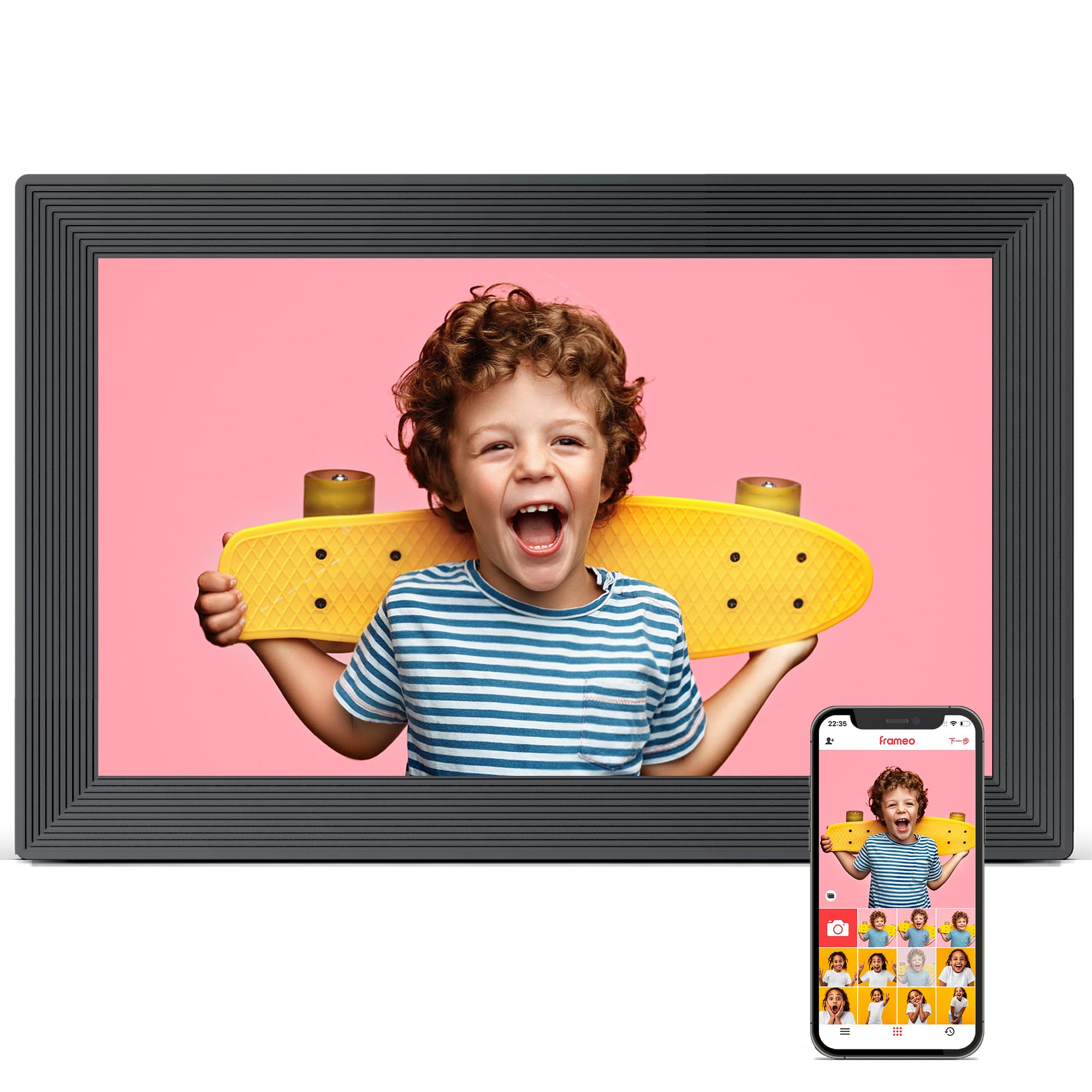 Frameo WiFi Digital Picture Frame, 10.1 Inch 1280*800IPS Touch Screen Digital Photo Frame, 16GB Memory, Auto-Rotate, Share Pictures Videos, Gift for Friends, Family, Anniversary, Wedding Gift (Black)