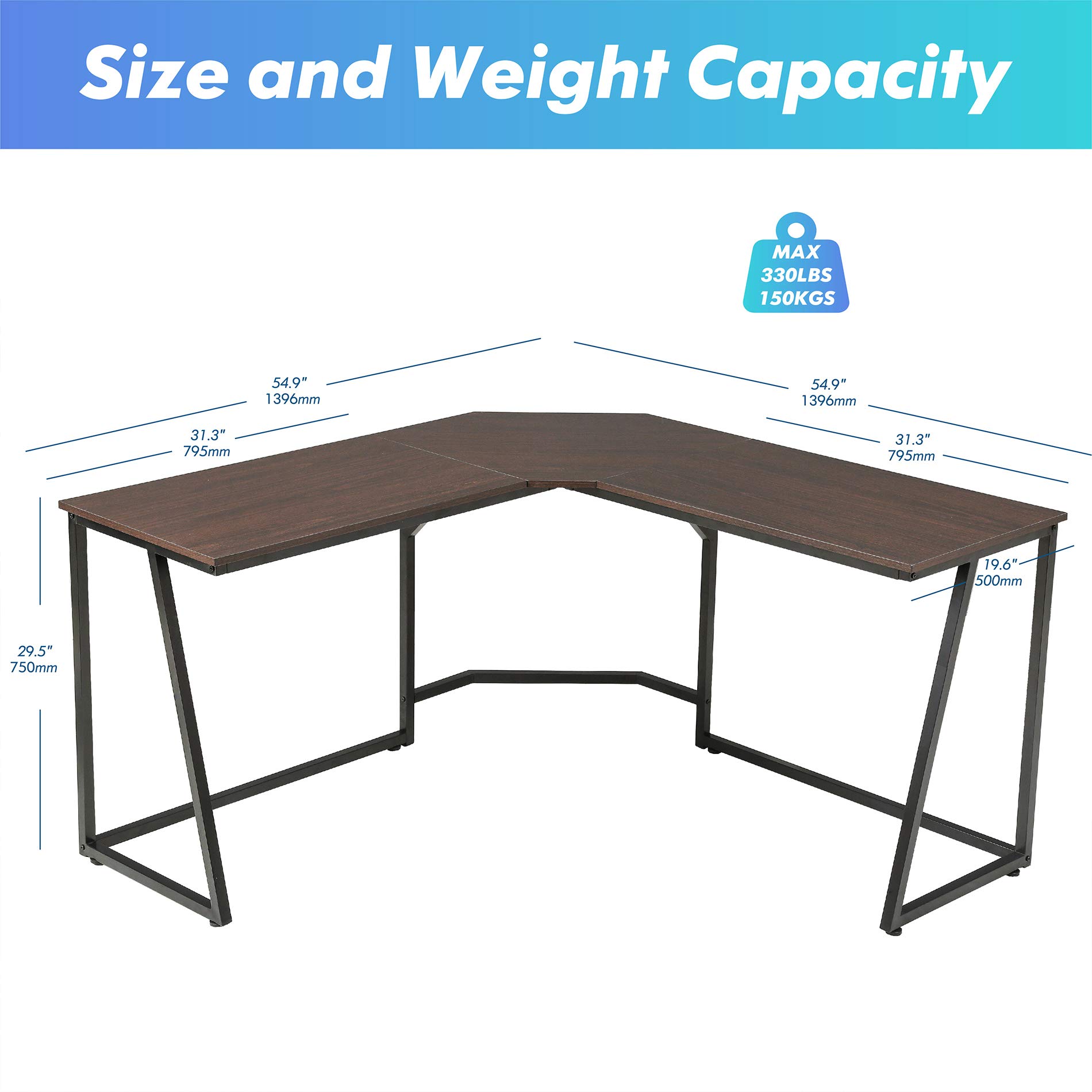 FITUEYES L-Shaped Office Desk,54.9" Corner Gaming Table,Writing Workstation for Small Space,Retro Brown