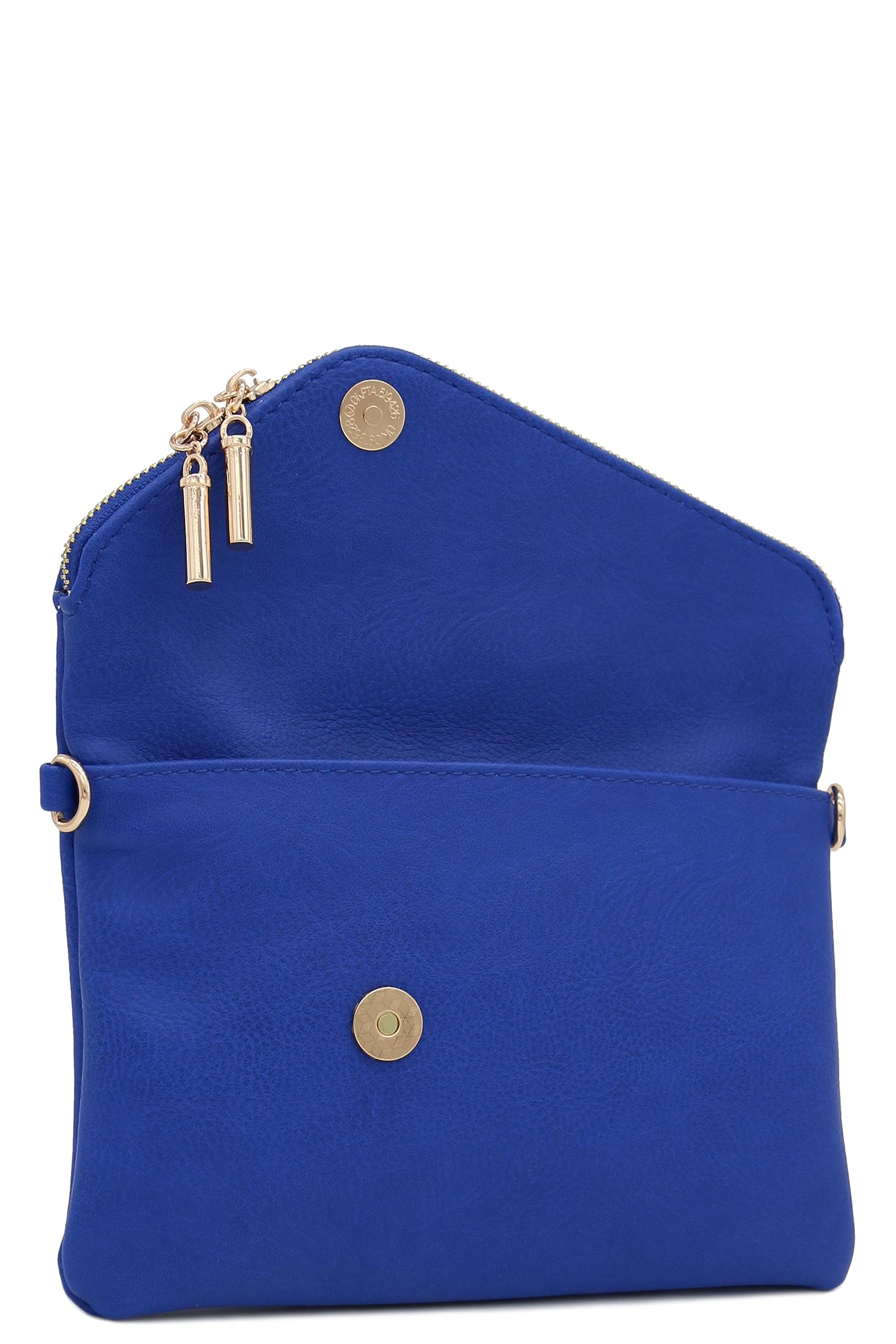 FashionPuzzle Envelope Wristlet Clutch Crossbody Bag with Chain Strap (Royal Blue) One Size
