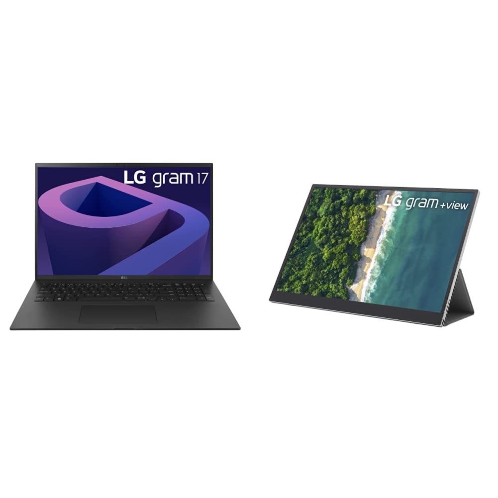 LG BUNDLE gram (2022) 17Z90Q Ultra Lightweight Laptop, 17" IPS Display, Intel Evo 12th Gen i7 1260P Processor, 32GB LPDDR5, 2TB NVMe SSD, WiFi 6E, Windows 11, Black & Gram+View Portable Monitor