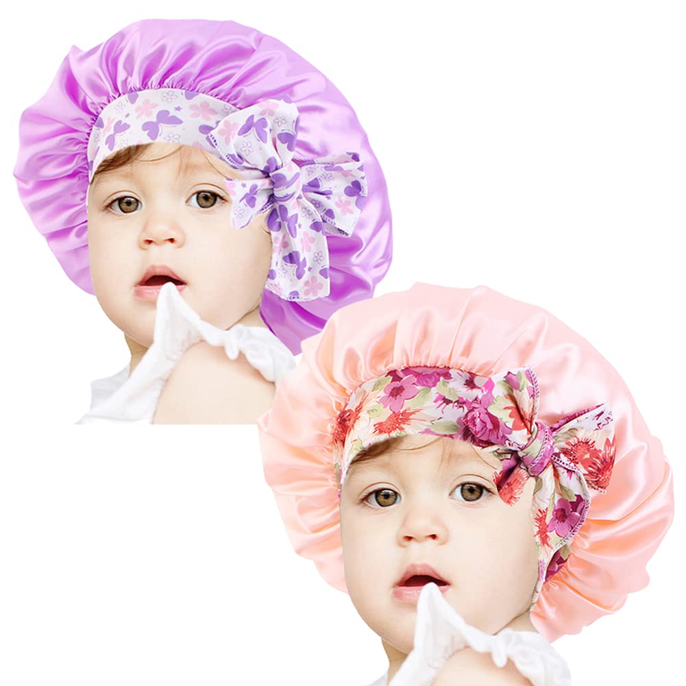 Wide Band Kids Satin Bonnet Cap,Silky Bonnet for Curly Hair,Baby Girls' Hair Wrap for Sleeping