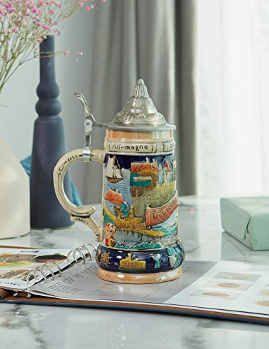 HAUCOZE Beer Stein Mug German Landmark Stanley Drinking Mug with Lid for Man 0.6 Liter