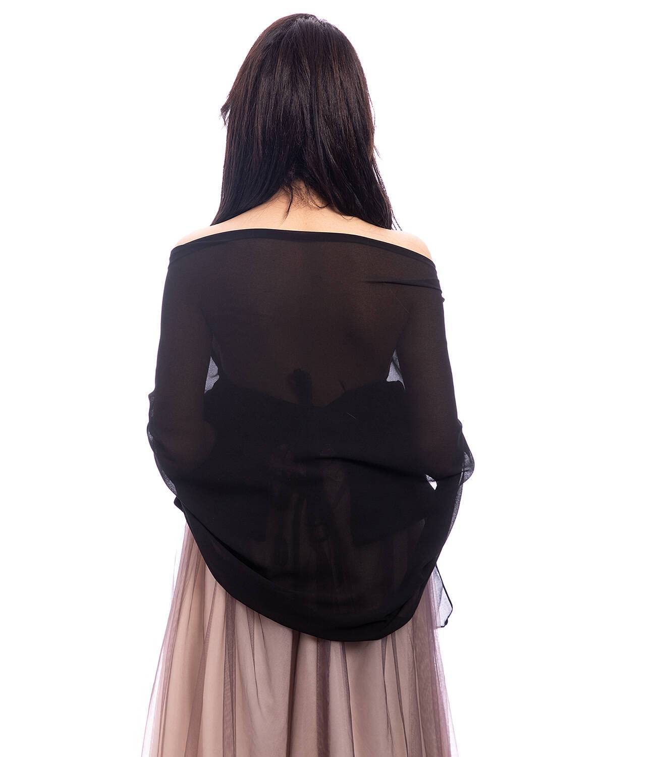 Finercore Womens Large Chiffon Shawl Wraps Scarf for Evening Dresses Bridal Bridesmaid Shawl for Wedding (Black)