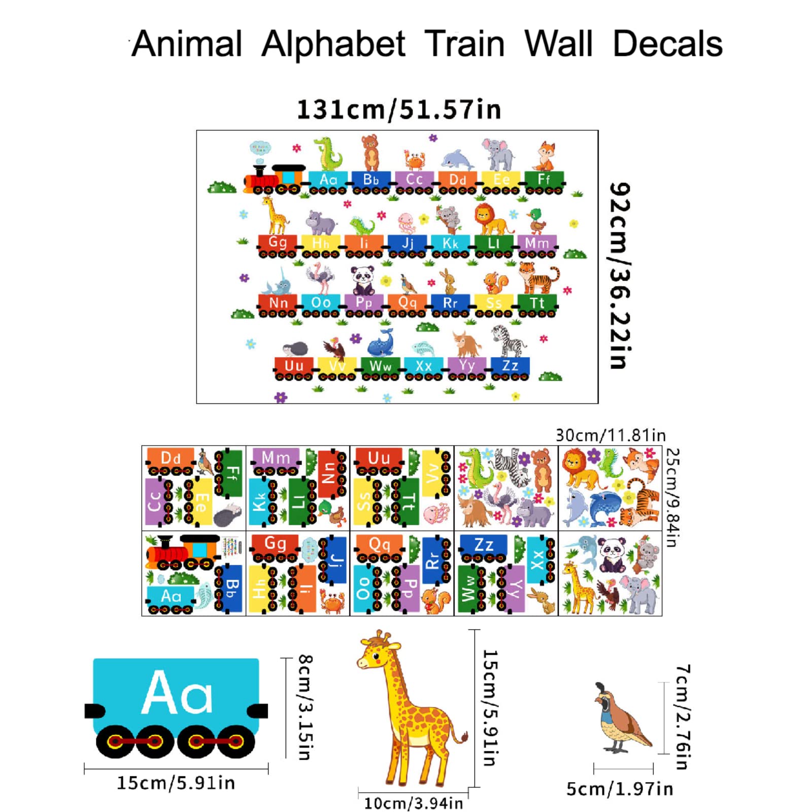 Kids Wall Decals Alphabet Stickers - Animal Train ABC Wall Decor Classroom Wall Decals Educational Wall Stickers for Toddler Playroom (Alphabet Train)