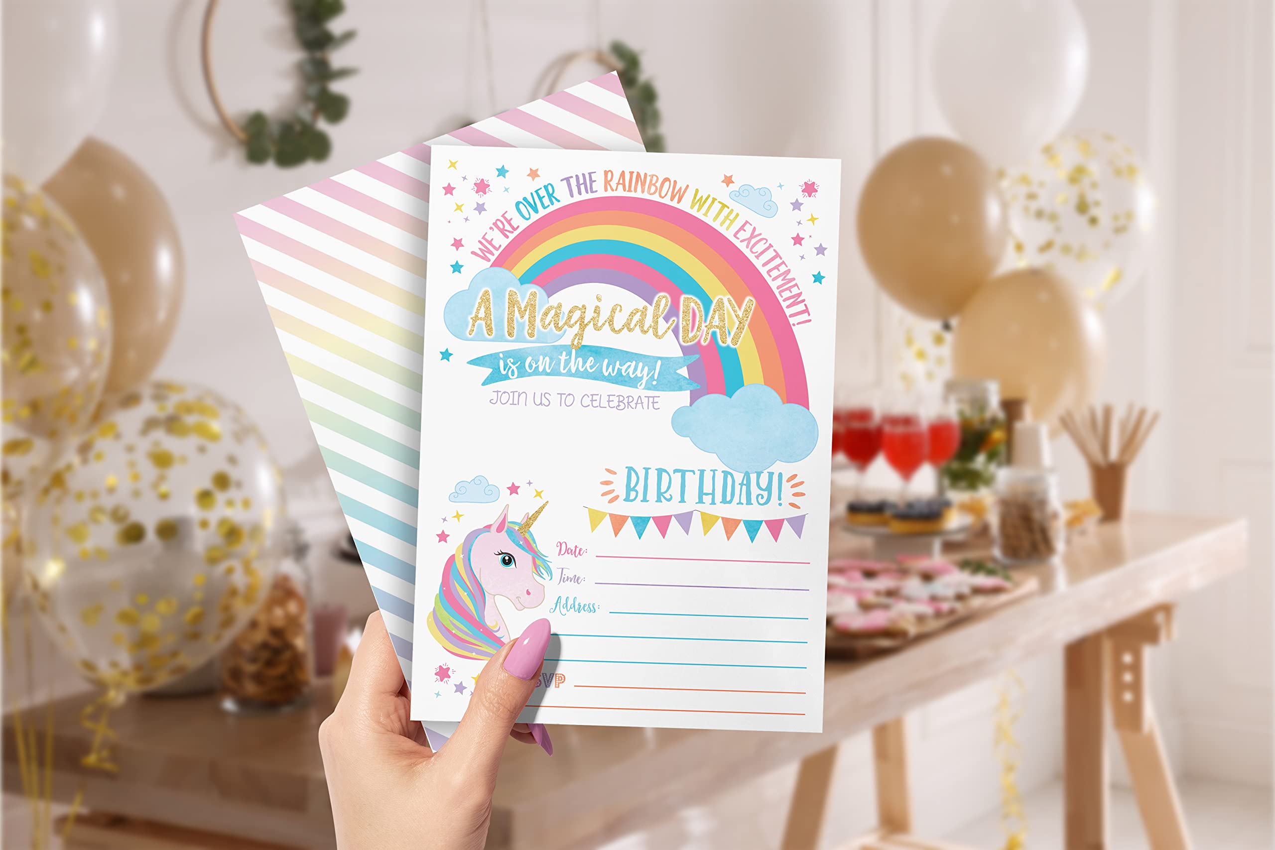 Your Main Event Prints Unicorn Birthday Invitation - Unicorn Party Invite - 20 Fill-In Style - Envelopes Not Included