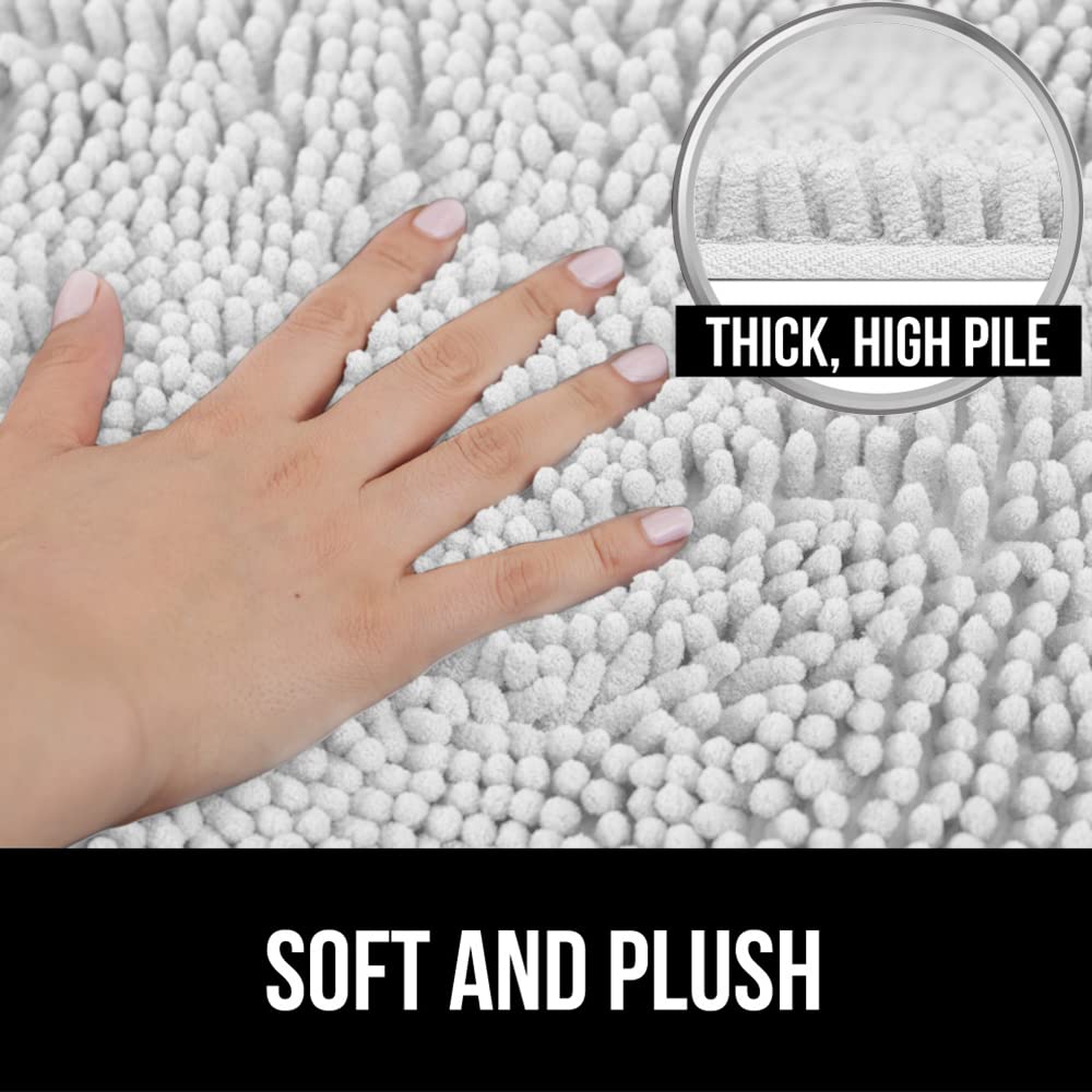 Gorilla Grip Area Rug Set and Bath Rug, Area Rug Set Size 22 x 19 x 15 in, Absorbent Washable Mats, Bath Rug Size 44 x 26 in, Shaggy Machine Washable Mats, Both in White, 2 Item Bundle