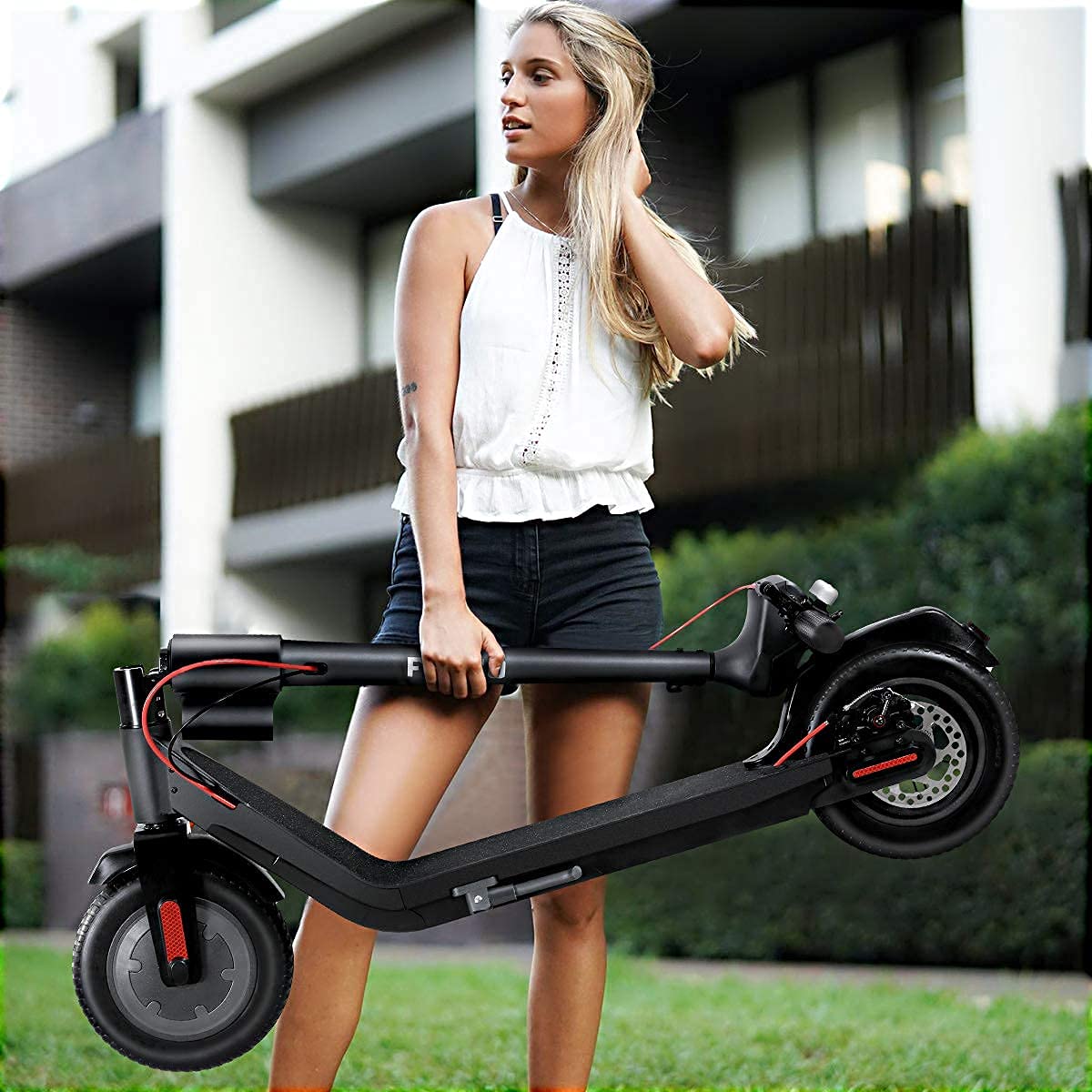 FIDICO Electric Scooter, 350W Brushless Motor, 10’’ Solid Tires, Up to 18 MPH & 20 Miles Range, Folding Commuter Electric Scooter for Adults (Black)