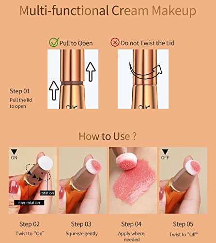 Go Ho 3PCS Liquid Contour&Blush&Highlighter Beauty Wand,Blendable Super Silky Cream Contour Stick,Face Moisturizing Contour Blush Stick with Fine Cushion Applicator,Cruelty-free,01# Contour &07#Blush&05Highlighter