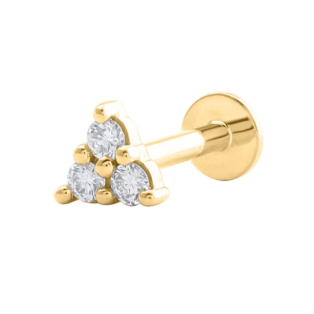 FINEROCK 0.06 Carat 3-Stone Diamond Nose Pin Stud in 18K Yellow Gold (SI1-SI2 Clarity)