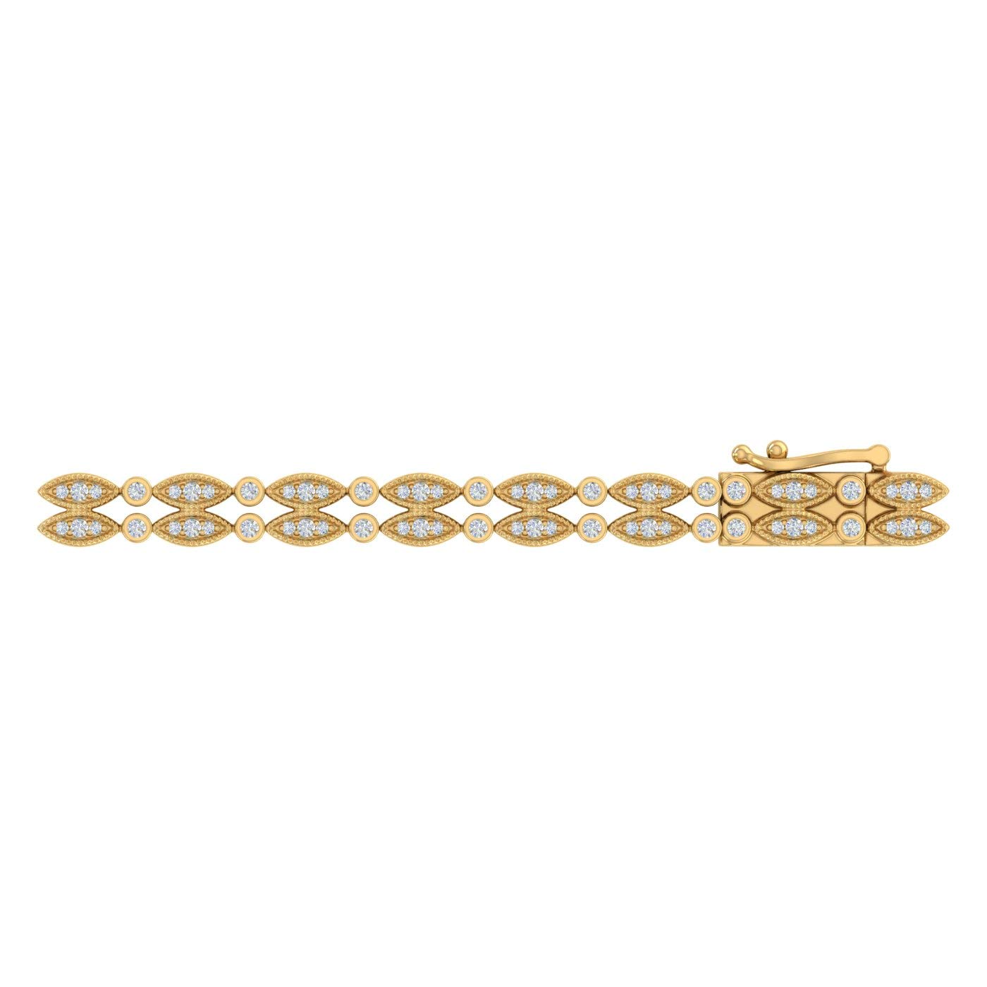 FINEROCK 1 Carat Diamond Vintage Bracelet with Round and Marquise alternate link in 2 rows in 10K Yellow Gold(7.25 Inch)