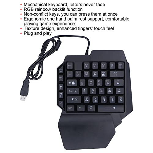 Janzoom Gaming Keyboard, RGB Rainbow Backlit One Handed Keyboard Non‑Conflict Keys Ergonomic Design Wide Compatibility for Computer
