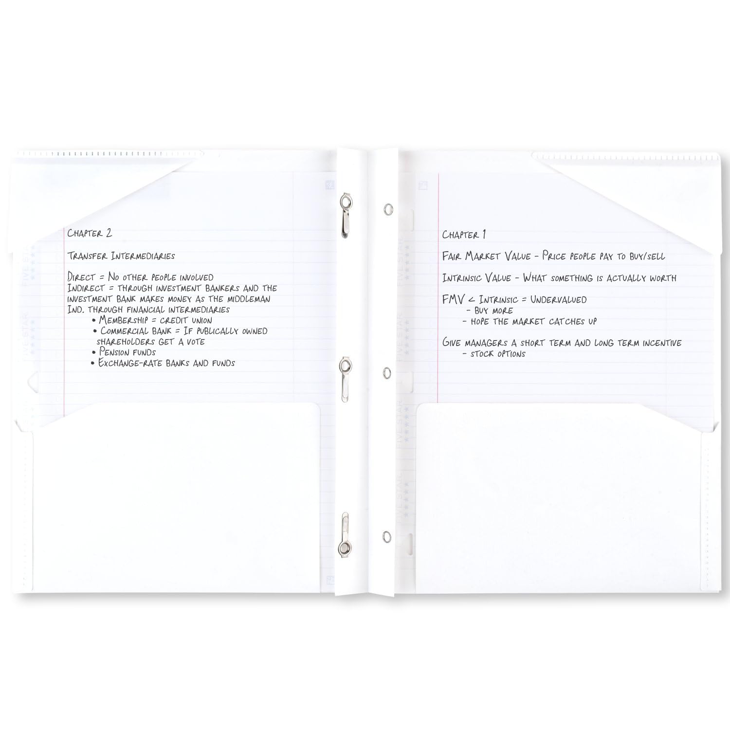 Five Star 2 Pocket Folder, Stay-Put Folder, Plastic Colored Folders with Pockets & Prong Fasteners for 3-Ring Binders, 8-1/2" x 11", White (72494)