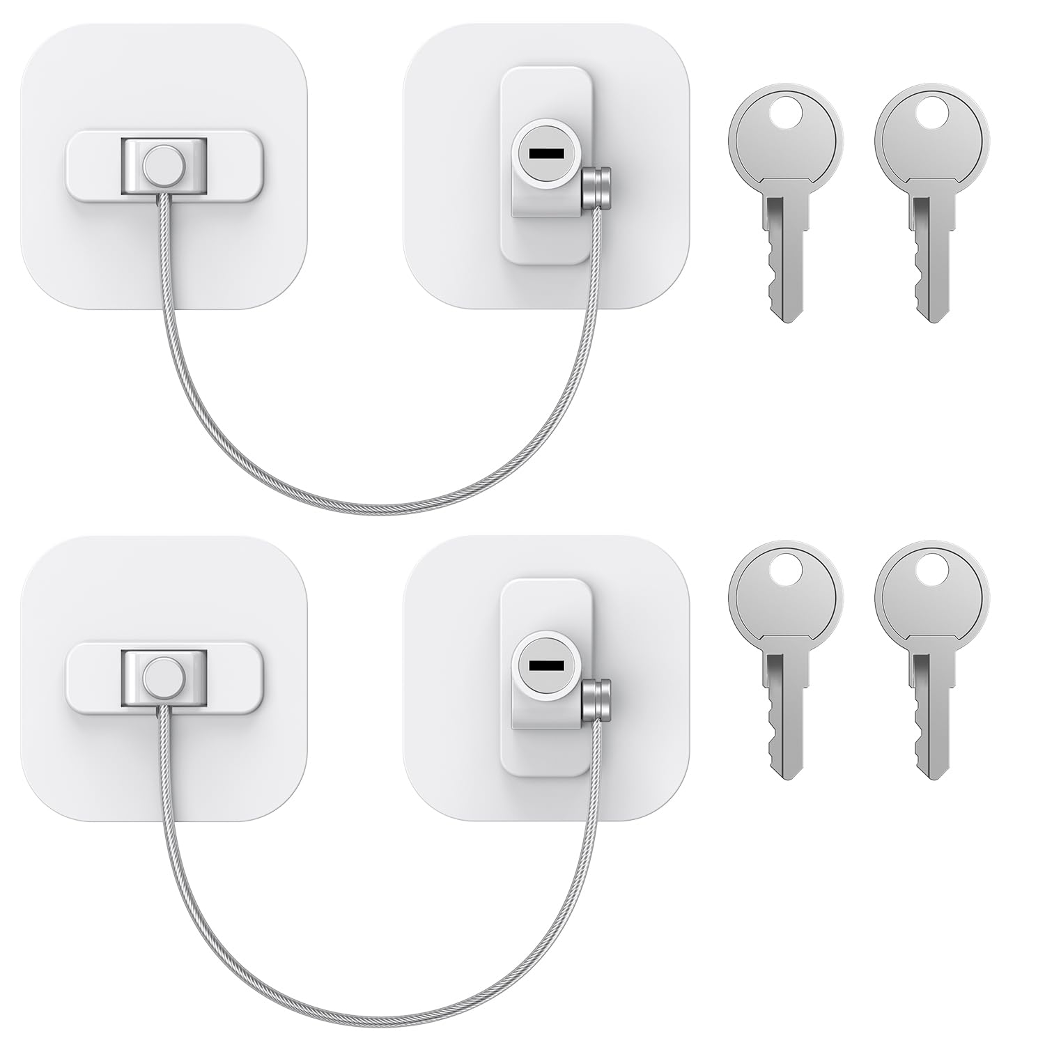 White Fridge Lock, 2 Pack Refrigerator Lock with 4 Keys, Fridge Locks for Kids Proof, Freezer Lock and Drawer Lock, No Tools or Drilling Required, Adult Safety Locks for Pantry, Freezer, and More