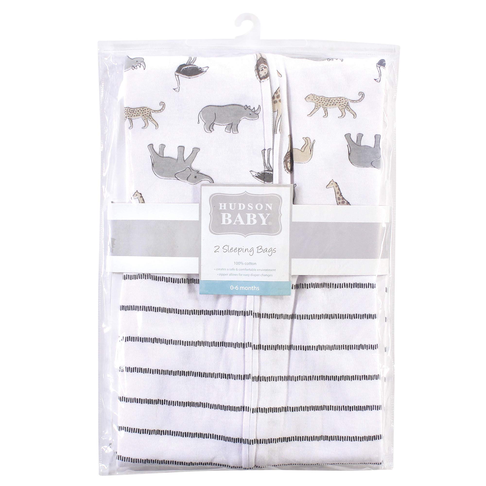 Hudson Baby Unisex Baby Cotton Sleeveless Wearable Sleeping Bag, Sack, Blanket, Modern Neutral Safari, 12-18 Months