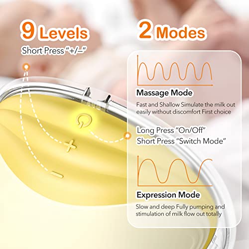 Wearable Breast Pump,Mute Breast Pump Hands Free with 2 Modes&9 Function,180ml Electric Breast Pump with Anti-Reflux Design,Portable Breast Pump Can Be Worn in-Bra-1 Pack
