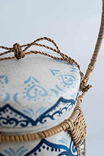 Siam Sawadee White Weaved Bamboo Rice Basket, Hand Woven Thai Rattan Jar, Handcrafted Traditional Household Wicker Container, Moroccan Pattern Painted, Handmade in Thailand, 7x12 inches